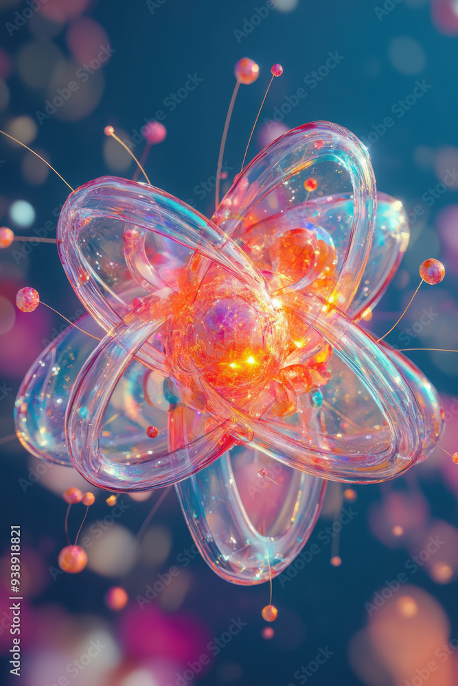 atom illustration, A vibrant digital artwork depicting an atom with its ...