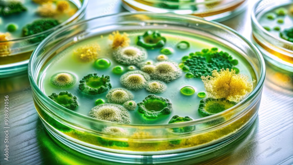 Greenish Fungal Mold Trichoderma Growing On An Agar Culture In A Petri ...