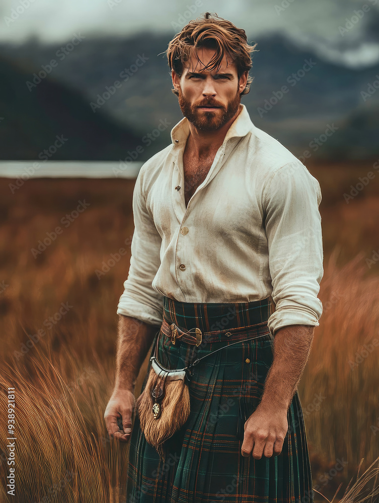 Portrait of a Handsome Scottish Man Wearing Traditional Highland Attire ...