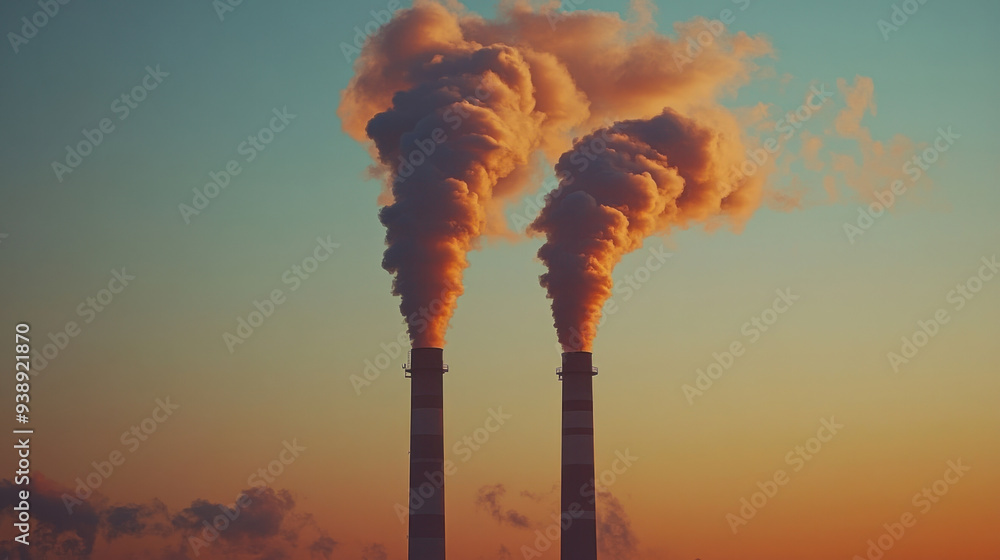 Industrial Pollution, Industrial chimneys release smoke into the sky at ...