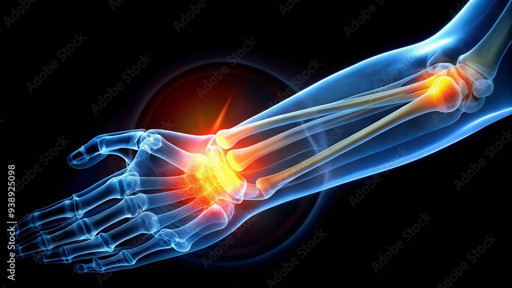Illuminated X-ray image of the elbow joint showing compression of the ...