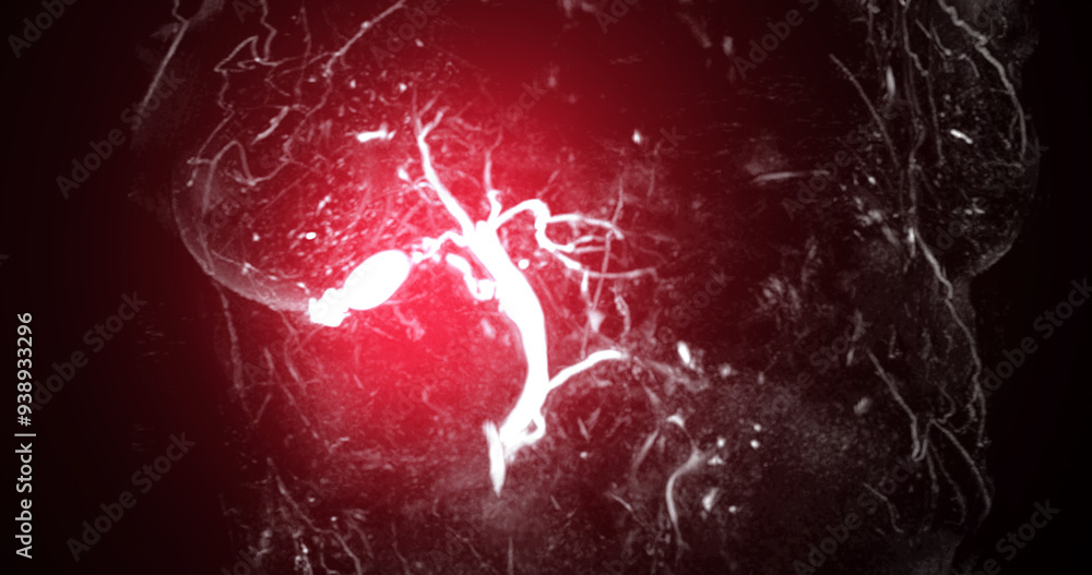 Magnetic resonance cholangiopancreatography or MRCP 3D MIP view showing ...
