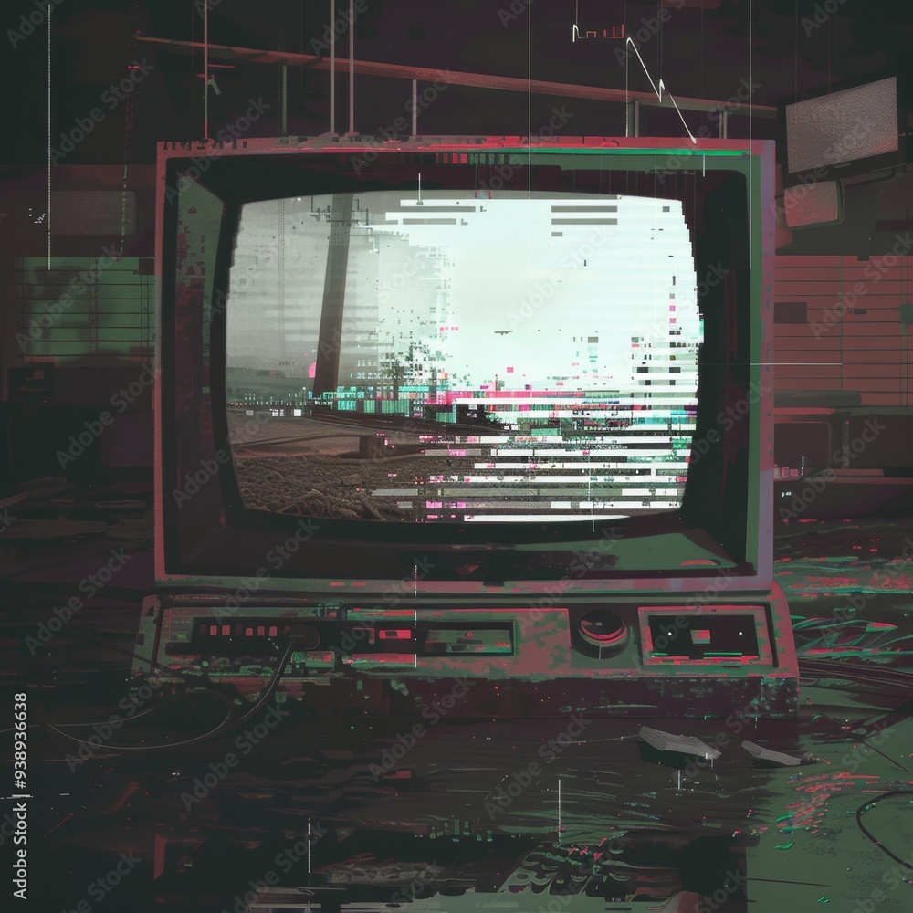 Foto de Pixelated glitch art with CRT screen effects, featuring grainy ...
