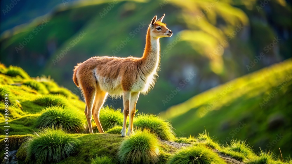 Majestic vicuna, a rare and endangered South American camelid, stands ...