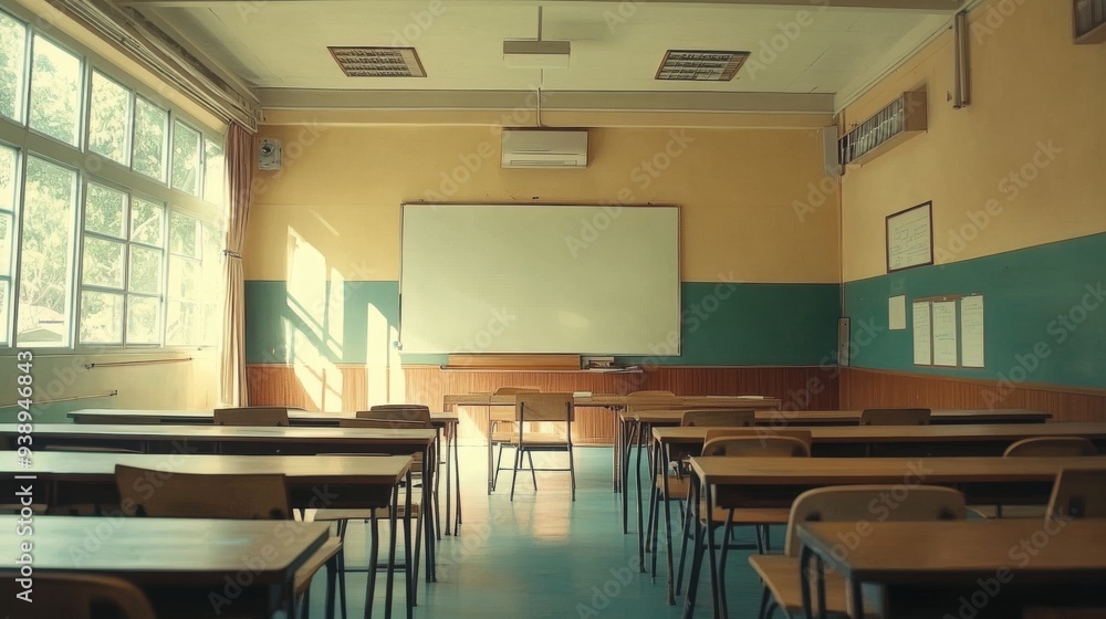 Interior Design of a Thai High School Classroom: Wooden Desks and ...