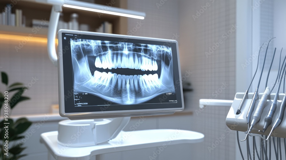 Modern dental clinic showing teeth x-ray on monitor displaying patient ...