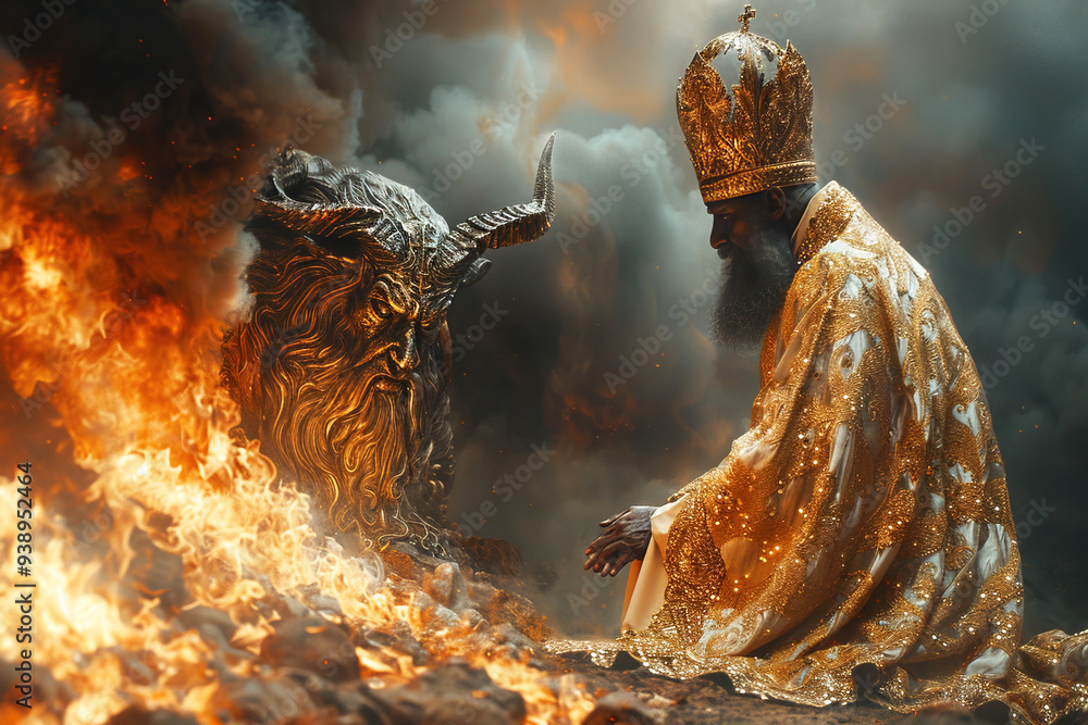 Catholic Christian bishop priest with the Devil Satan horned with wings ...