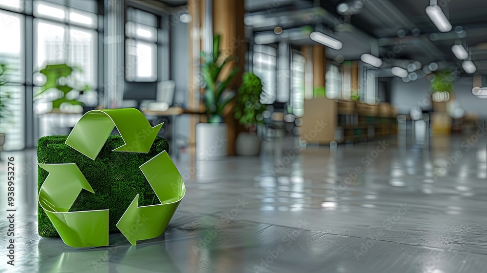 Image showcasing a green recycling symbol inside a sleek corporate ...