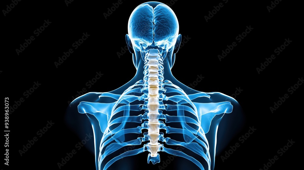 Detailed 3D illustration of human spine and skeletal structure ...