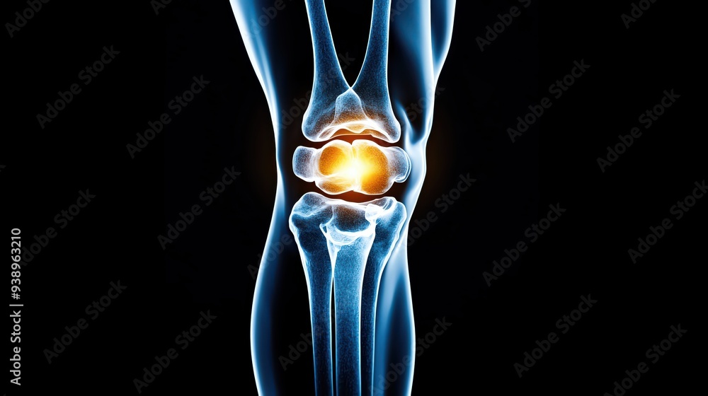 Anatomical illustration of a human knee joint, showcasing bone ...