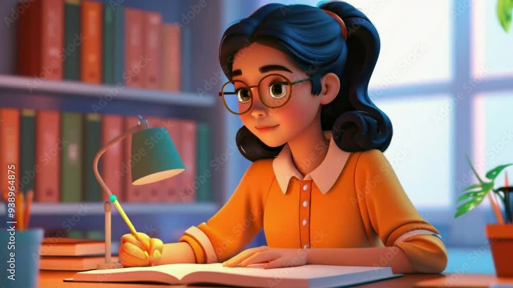 Lofi seamless loop animation of a girl studying at her desk, with AI ...