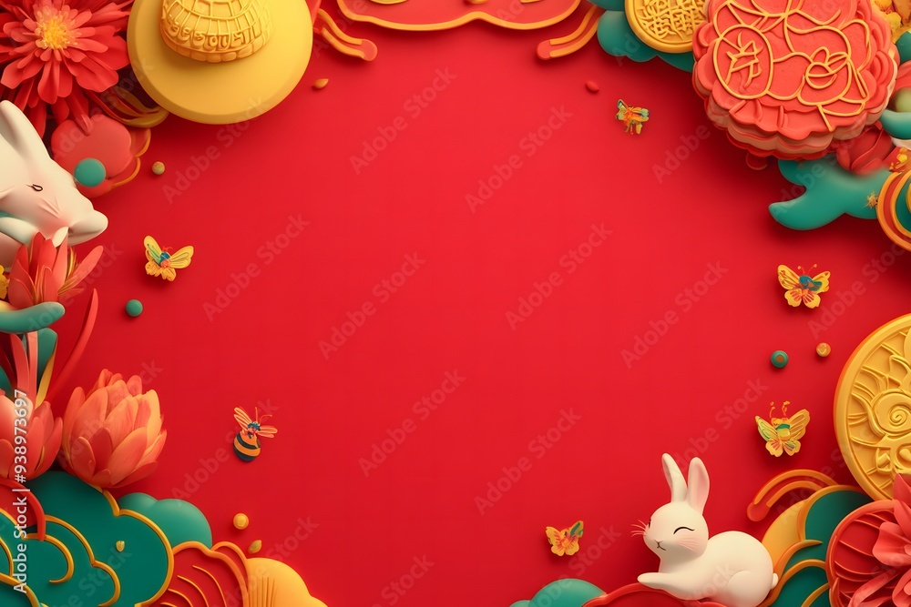 Moon Festival style wallpaper, Red background with bumblebee decoration ...