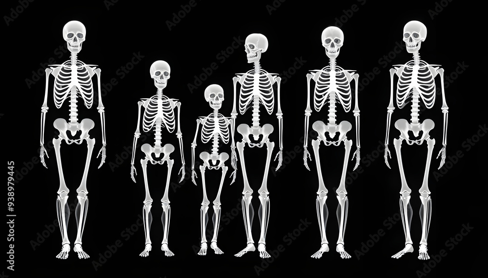 Family x-ray skeletons. Human skeletal systems from child to adult ...