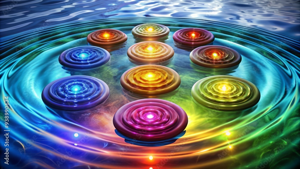 Vibrant, swirling energy pools in seven colors, representing the seven ...