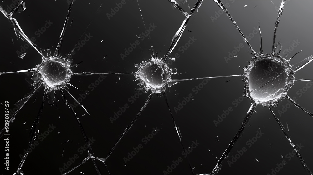Cracked Glass with Bullet Holes | Detailed Broken Window and Shattered ...