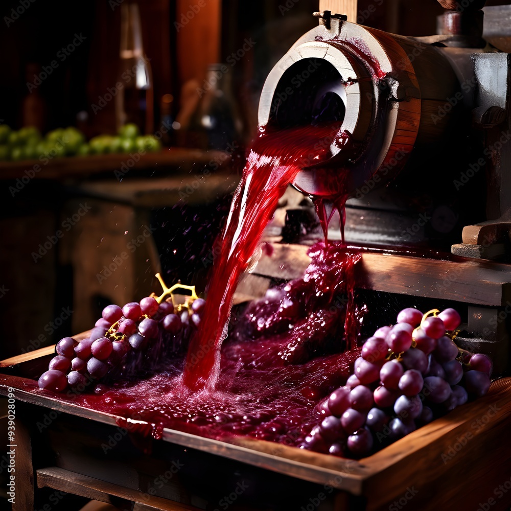 Crushed Grapes in a Vat, crushed grapes, fermentation vat, winemaking process, close-up detail ...
