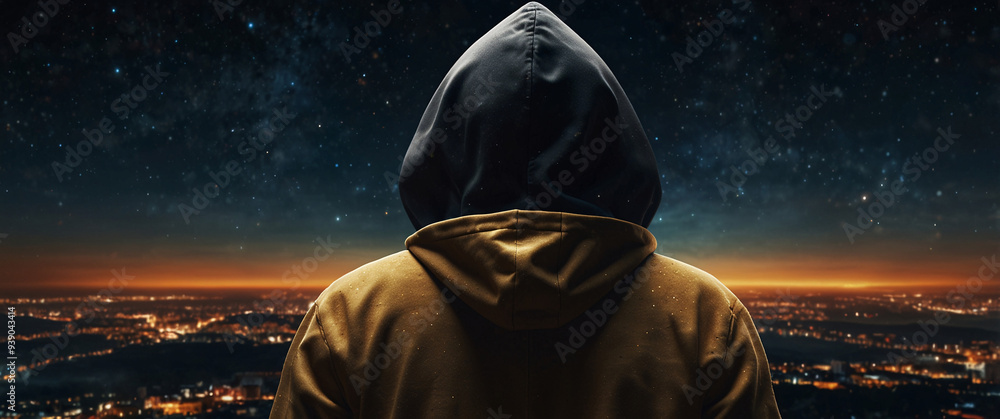 hacking with a mesmerizing depiction of an anonymous hacker, their back ...