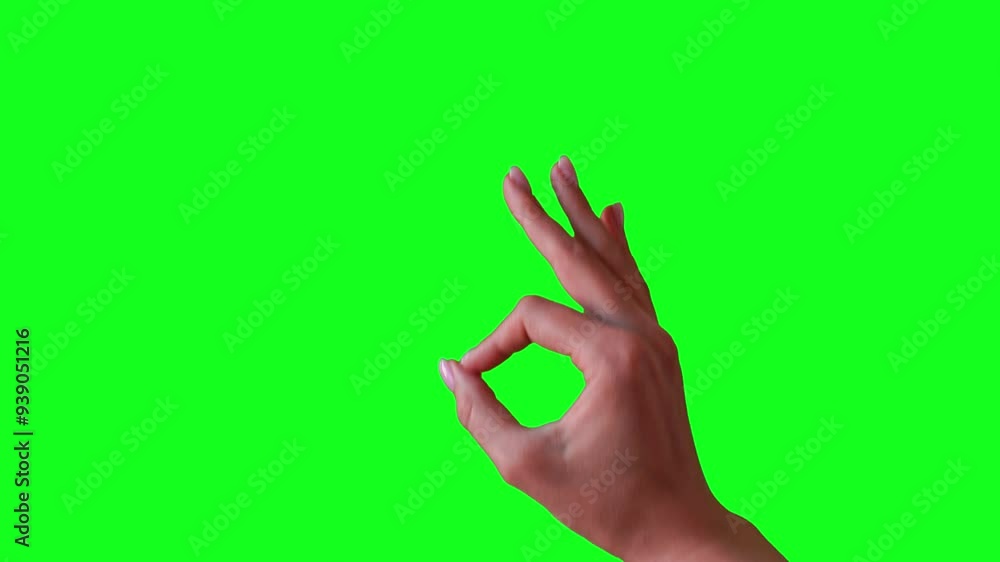 Woman, hands and okay sign on green screen for perfect, good job or ...