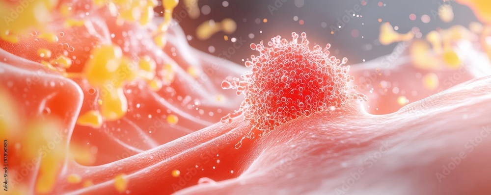 Microscopic view of a cancer cell dividing and spreading in a tissue ...