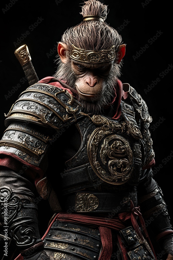 3D realistic of a monkey in armor, Monkey King Sun Wukong AI ...