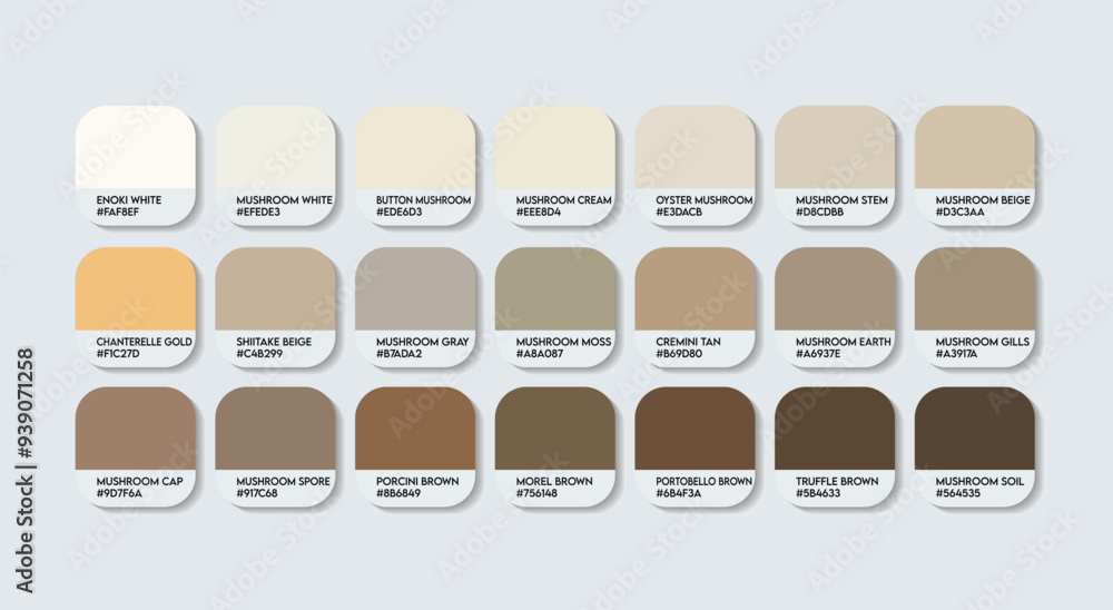 Mushroom Color Palette, Mushrooms brown Color Guide Palette with Color ...