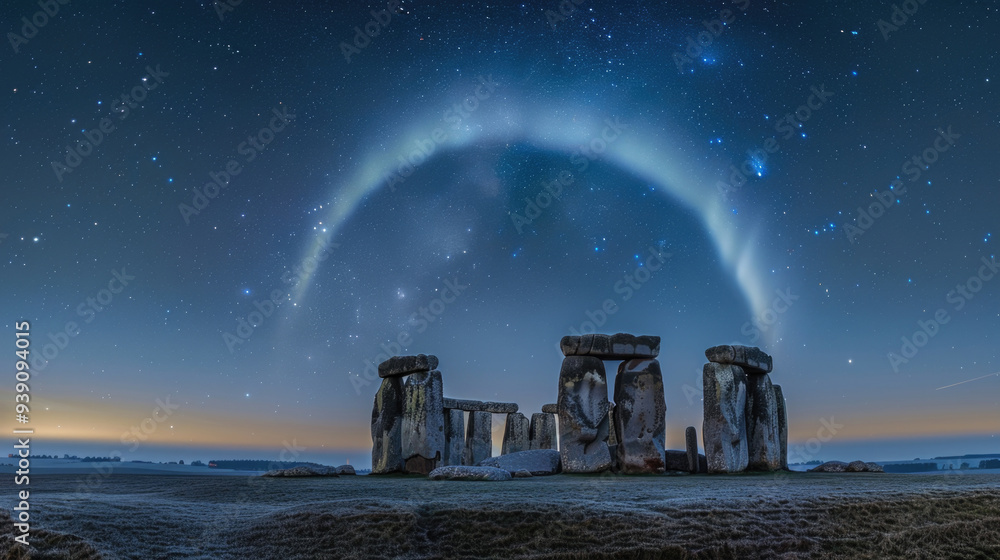 Stunning Night Sky Over Stonehenge with Starry Arch and Frosty ...