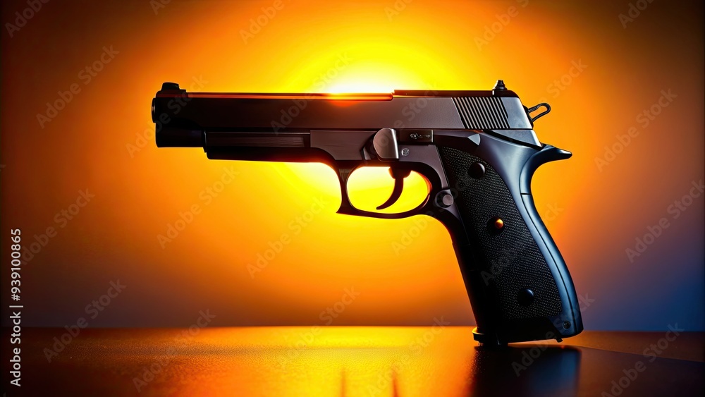 Darkened outline of a handgun against a bright background, emphasize ...