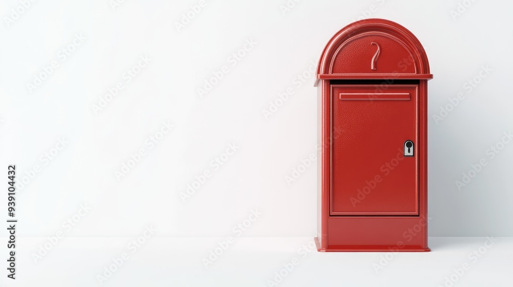 Single red mailbox closed and standing out on a white background ...