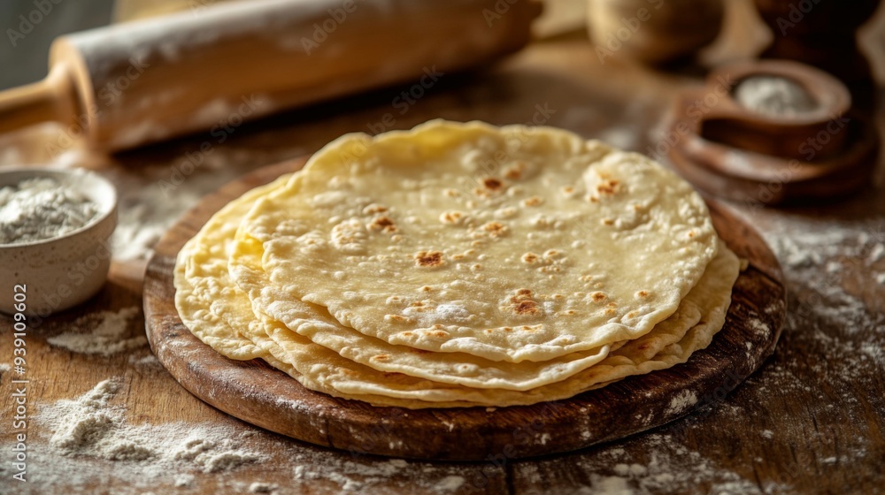 Detailed shot of a single roti with its soft, layered texture visible ...