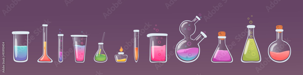 Laboratory glass beakers vector set. Lab chemistry tests. Flasks with ...