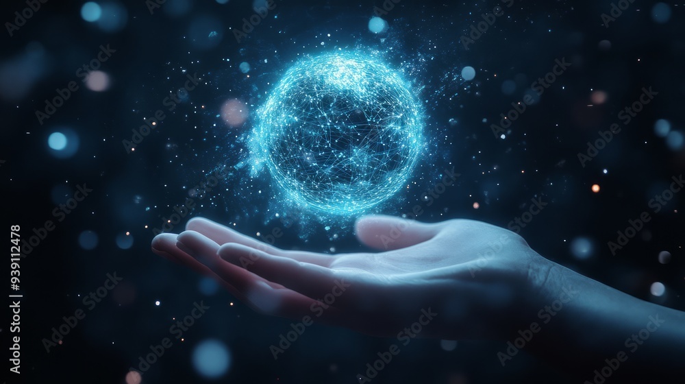 A human hand holding a glowing orb, representing the potential for AI ...
