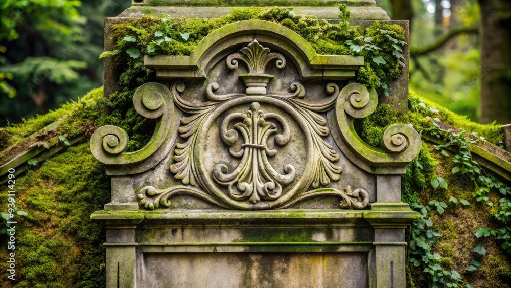 Elegant stone monument featuring intricately carved font with serif ...