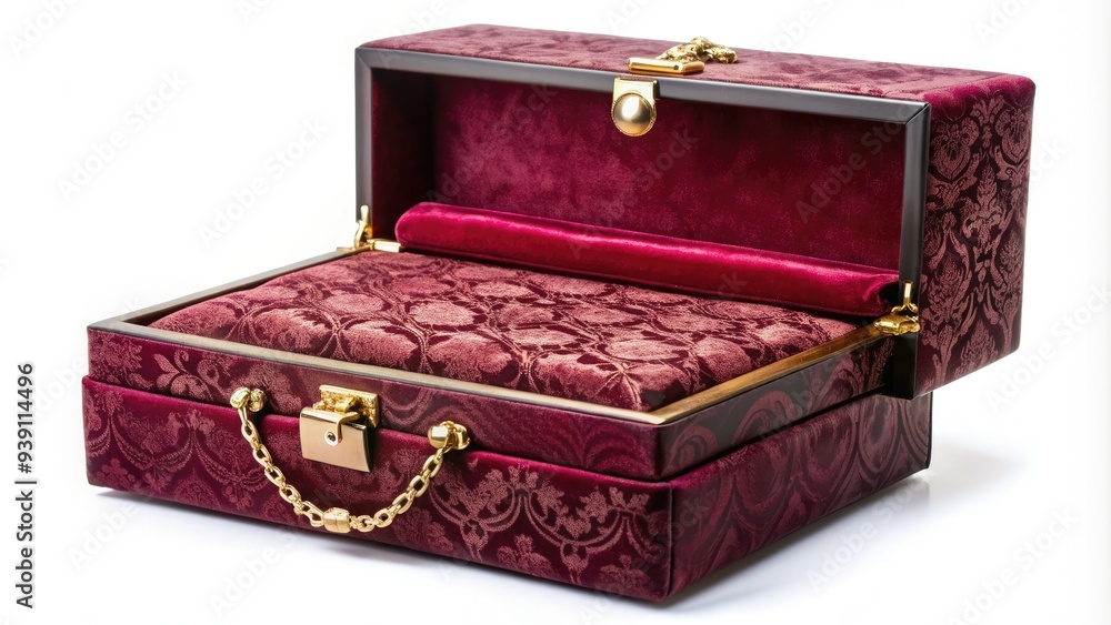 Elegant velvet-covered jewelry case with ornate gold clasps and soft ...