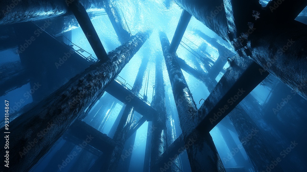 Submerged Beauty: Underwater Perspective of Offshore Oil Rig Support ...