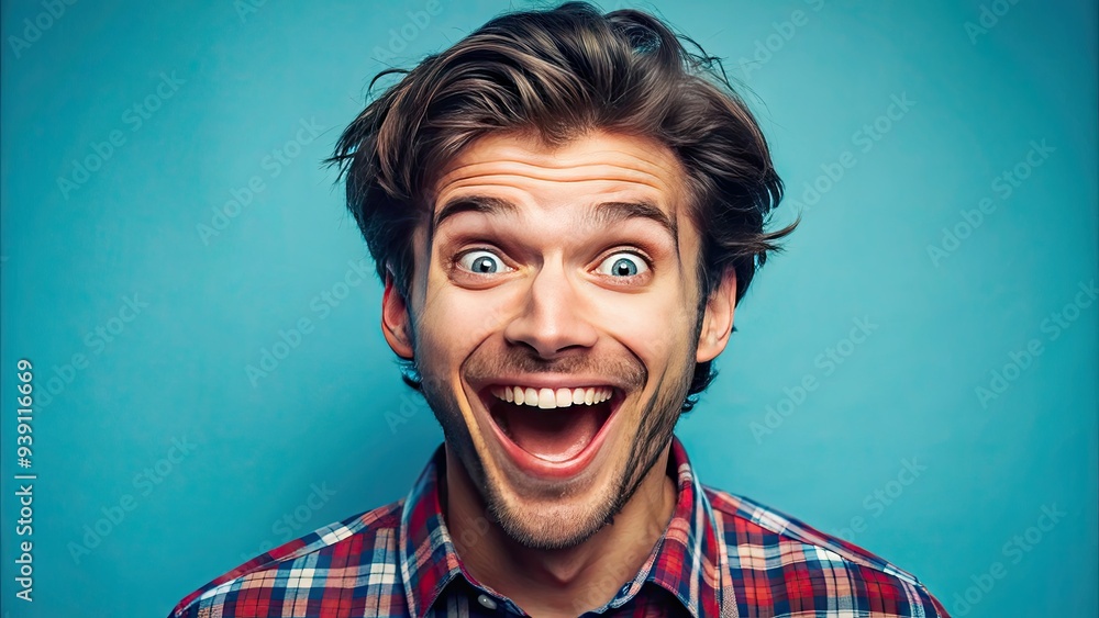 Energetic young man with a wildly expressive and playful facial ...