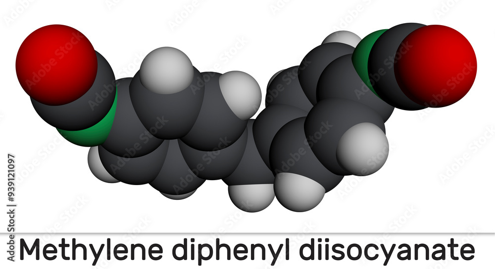 Methylene diphenyl diisocyanate, MDI molecule. It is core component in polyurethane synthesis ...