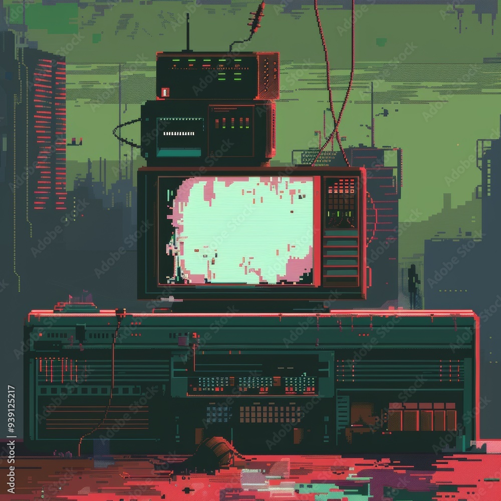 Pixelated Pixel Art with Glitch Effects, CRT Screen Aesthetics, Grainy ...