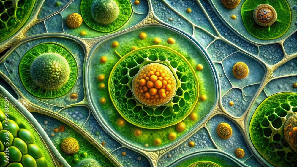 High-contrast microscopic image of a plant cell showcasing intricate ...