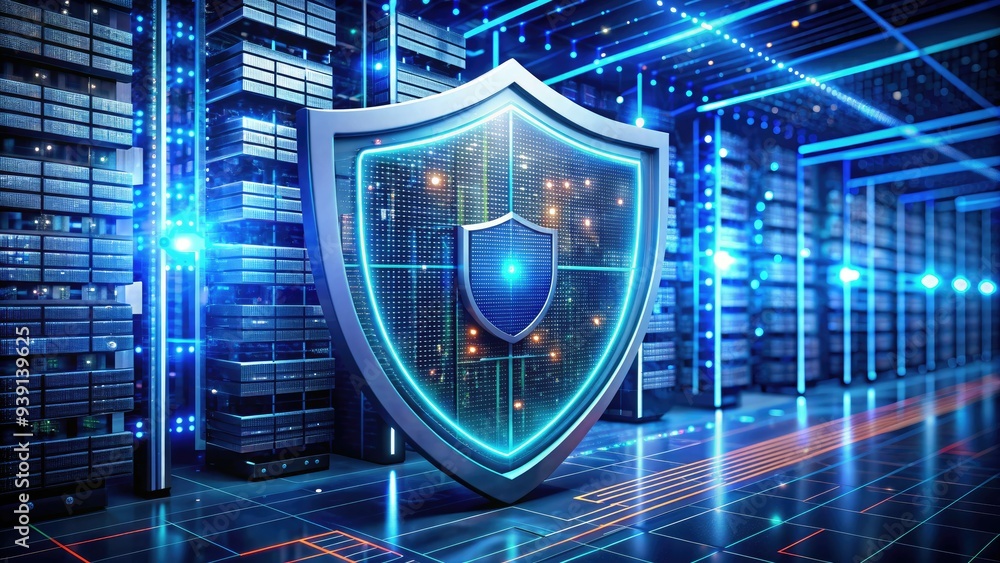 High-tech digital illustration of a strong, impenetrable shield ...