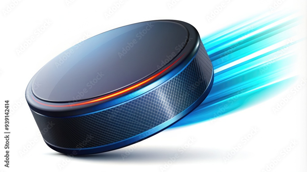 Illustrated hockey puck icon in bold colors and sleek lines, isolated ...
