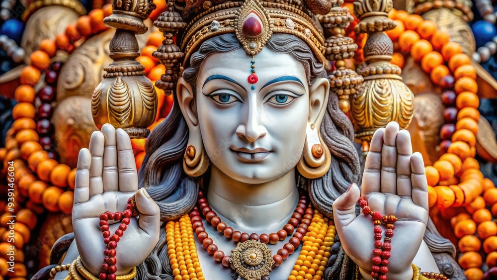 Intricately decorated holy hands of Lord Shiva in a devotional gesture ...