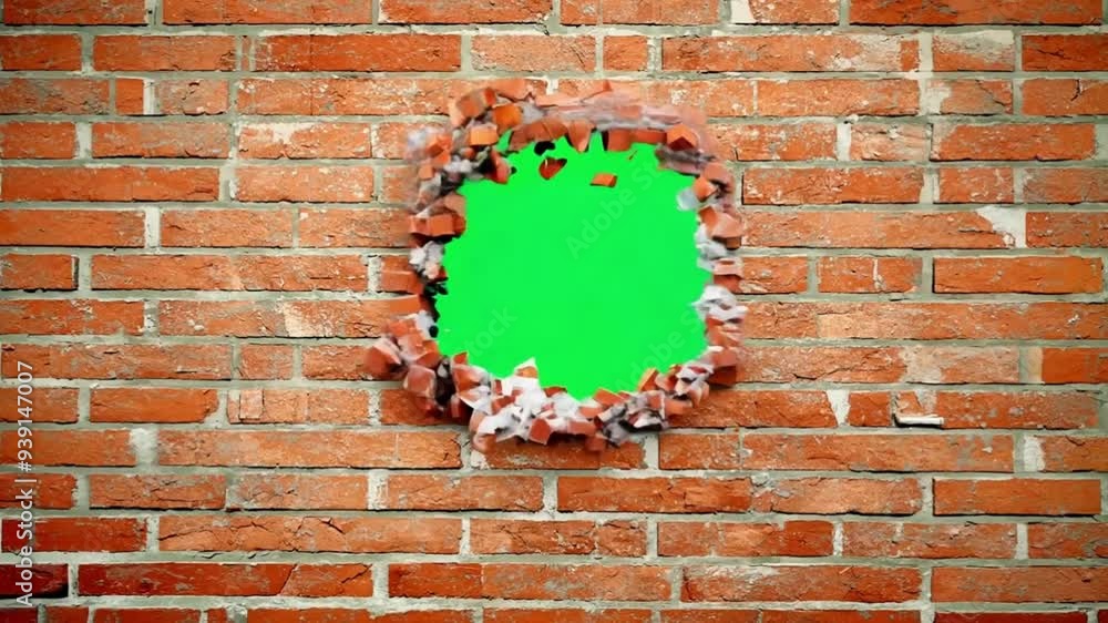 Brick Wall Explosion: A brick wall dramatically explodes, revealing a ...