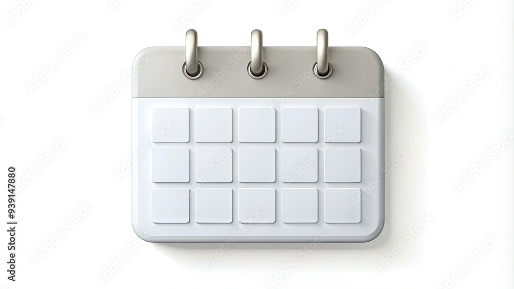 Isolated white calendar icon with clean lines and subtle shading ...