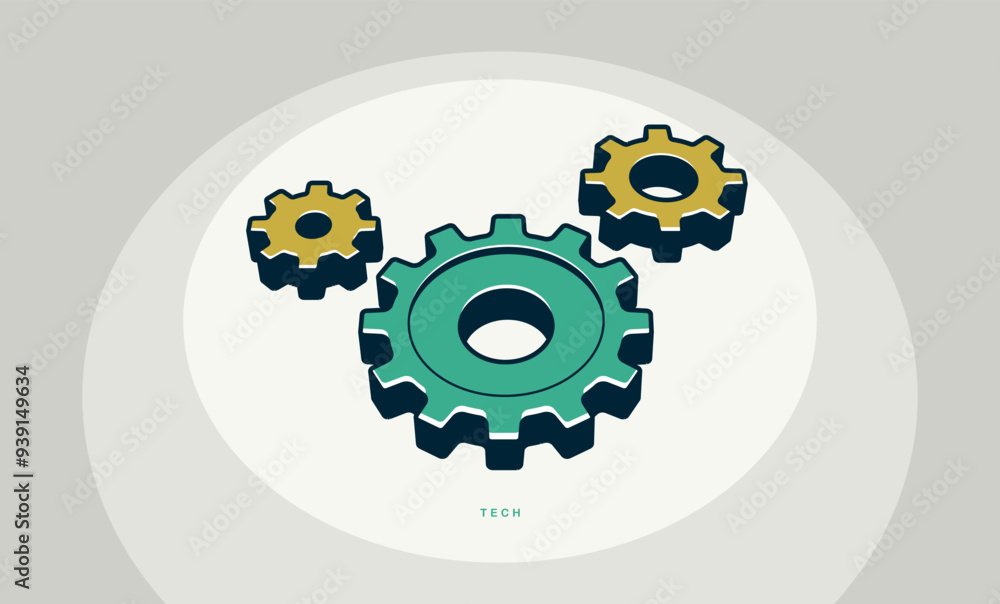 Engineering machine concept poster, gears and cogs vector icon style ...