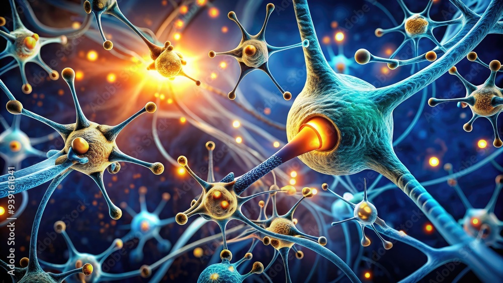 Microscopic illustration of opioid receptors on a neuron's surface ... Microscopic illustration of opioid receptors on a neuron's surface ...