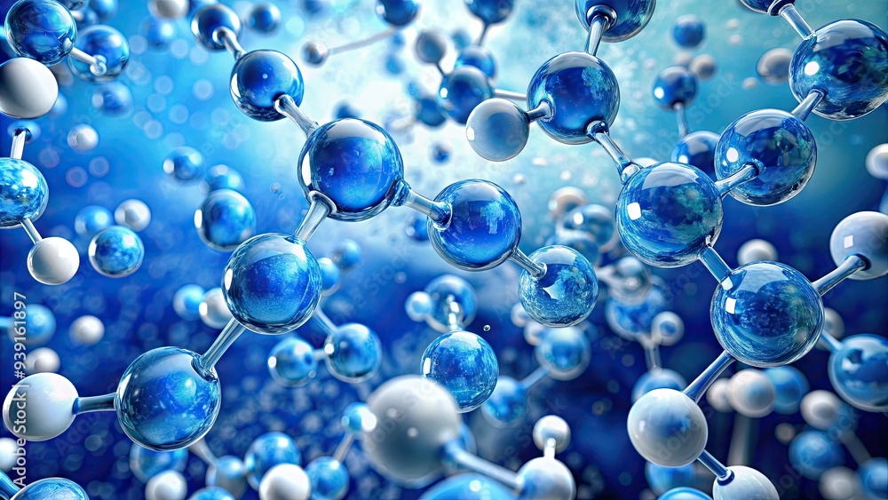 Microscopic illustration of transparent water molecules, represented as ...
