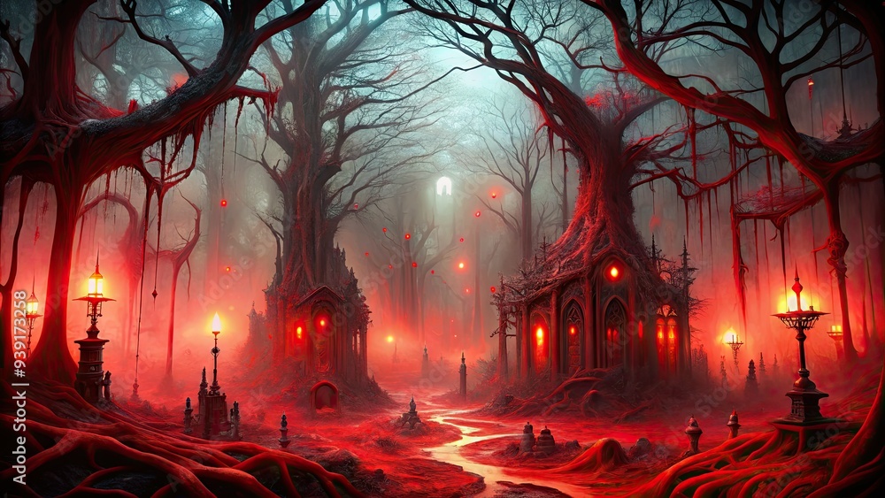 Fotografía Ominous Nightmare Realm with Scarlet Veins: Horror, Surreal ...