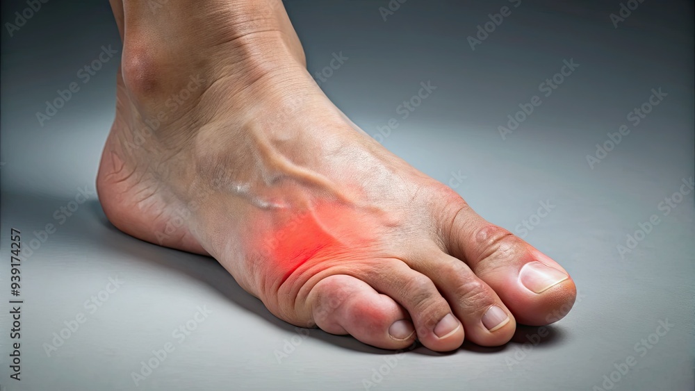 Painful inflammation in big toe joint, swollen red toe with gout attack ...