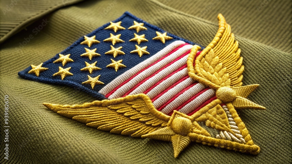 Rugged embroidered insignia featuring Stars and Stripes motif on olive ...
