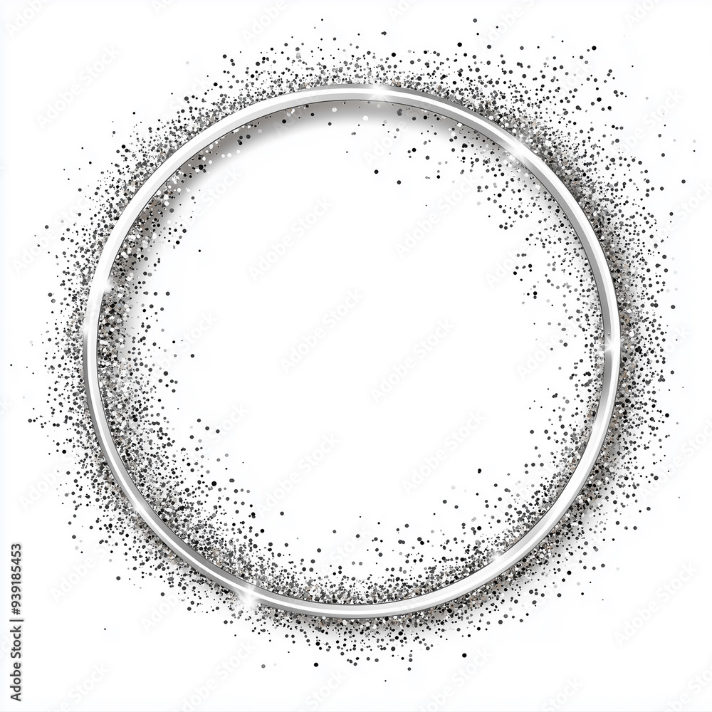 Minimalistic silver glitter circle on a transparent background, ideal ...